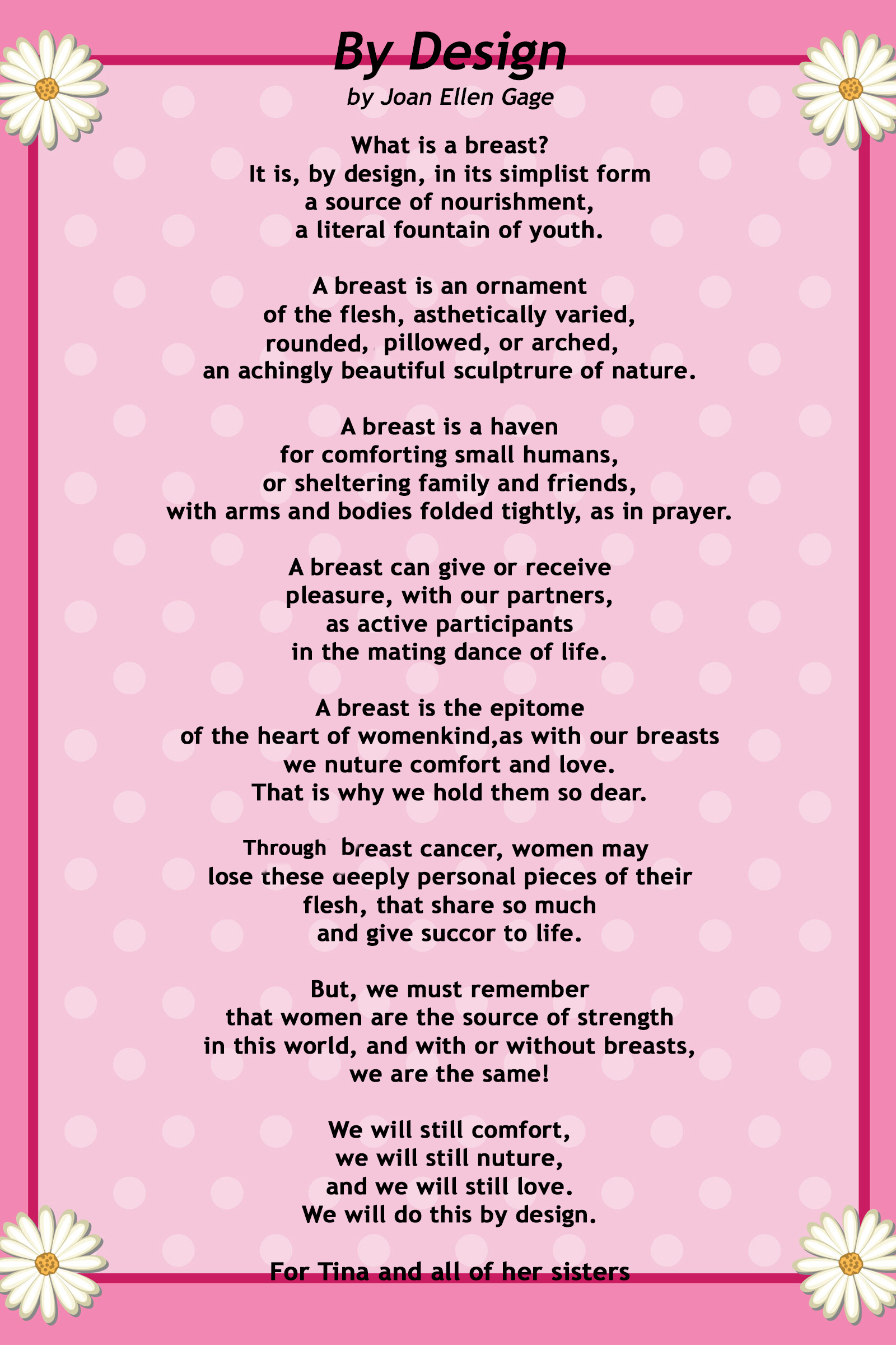 Poetry for Na. Breast Cancer Awareness Month– By Design, Poem & Video ...